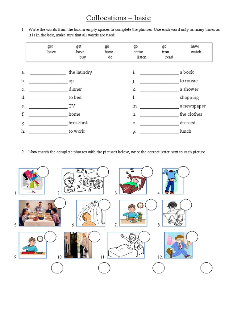 Basic Collocations Fun Activities Games Grammar Drills Picture Descri ...