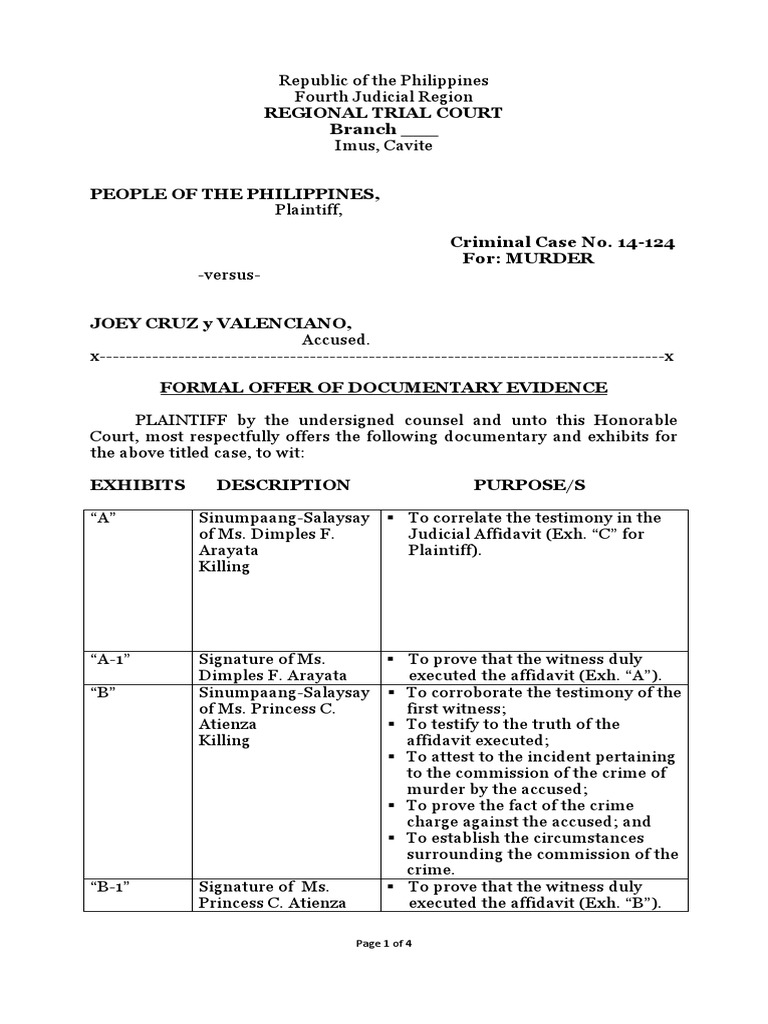 Sample Formal Offer Prosecution PDF Free | PDF | Witness | Testimony