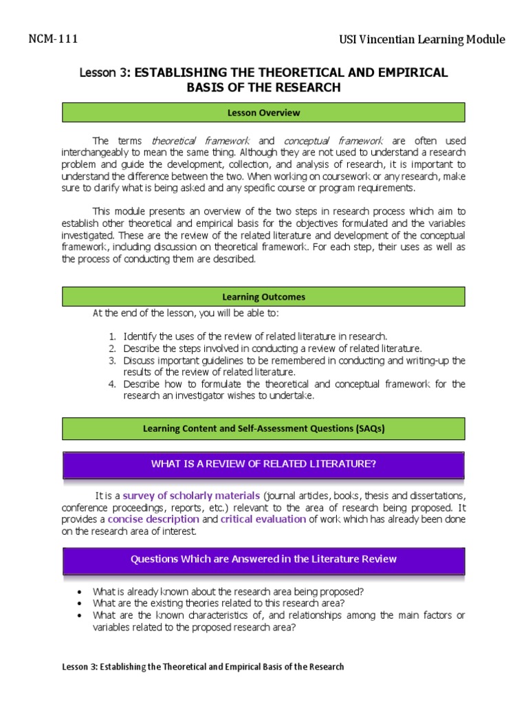 Lesson 3 - Establishing The Theoretical and Empirical Basis of The ...