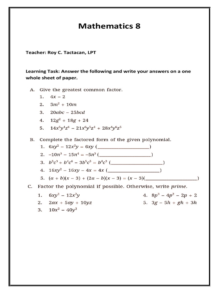 Week1 Math8 Activity1 | PDF