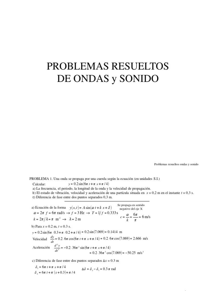 Problemas Resueltos de Ondas Y Sonido | PDF | Olas | Sonido