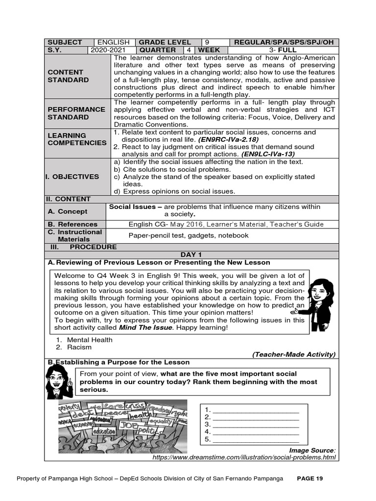Analyzing Social Issues in English 9 | PDF | Learning | Unemployment