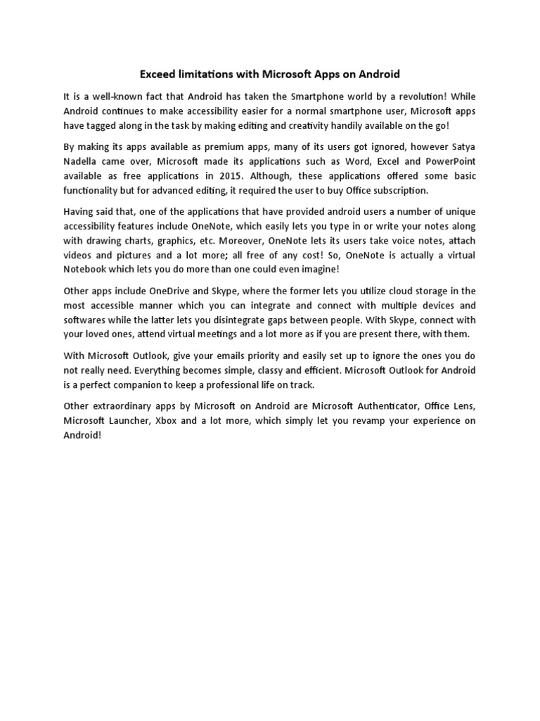 Exceed Limitations With Microsoft Apps On Android | PDF