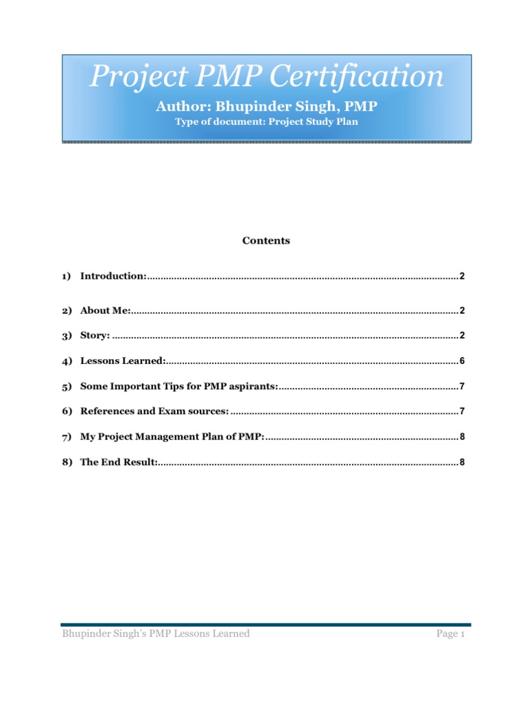 Project PMP Study Plan and Lessons Learned | PDF | Test (Assessment ...