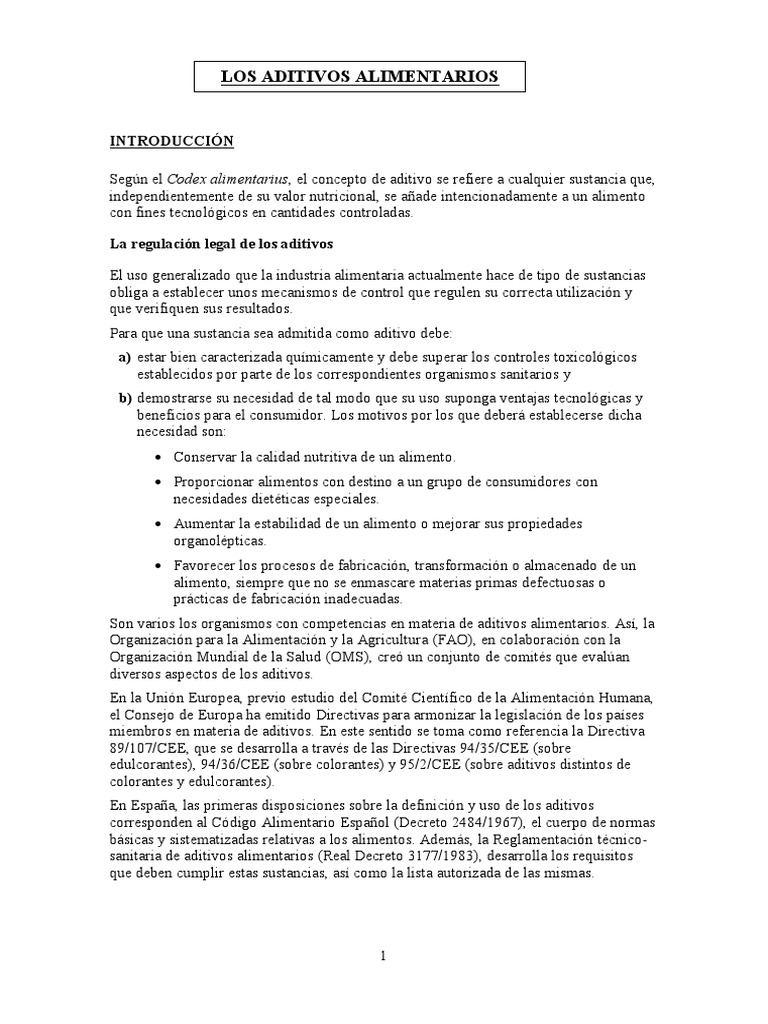 Los aditivos alimentarios: regulación, clasificación y seguridad | PDF ...
