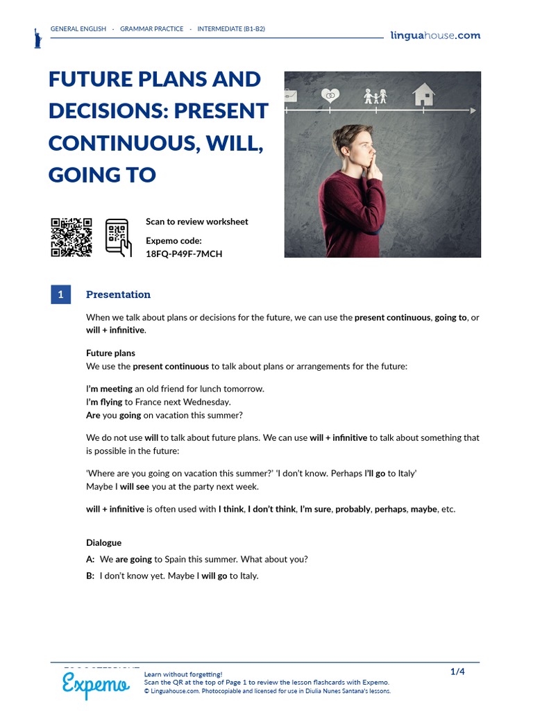 Future Plans and Decisions Present Continuous Will Going To American English Teacher Ver2 | PDF