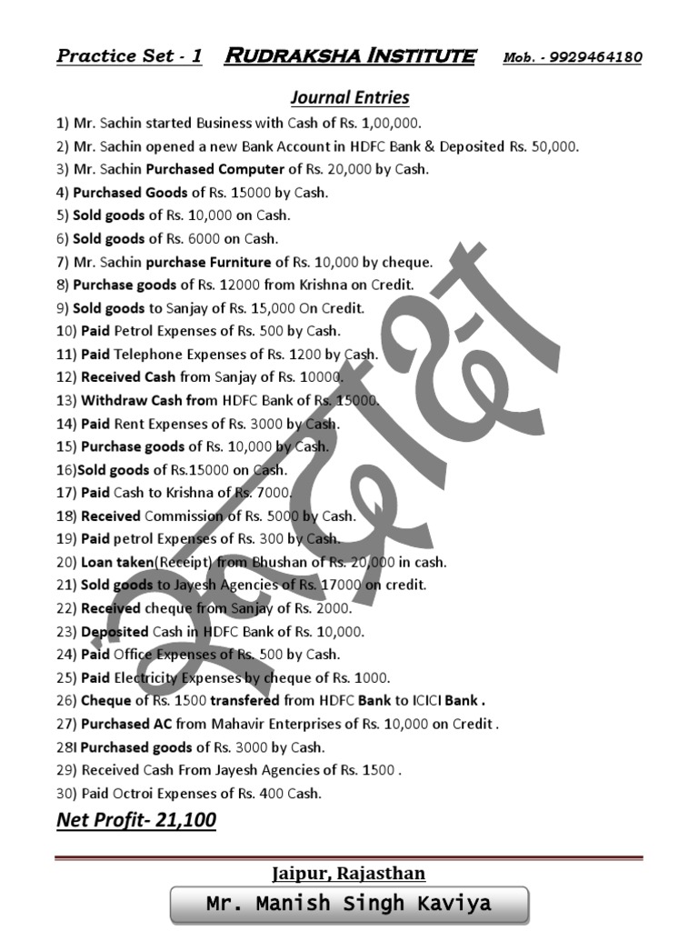 Accounting Journal Entries Practice Set | PDF | Banks | Expense