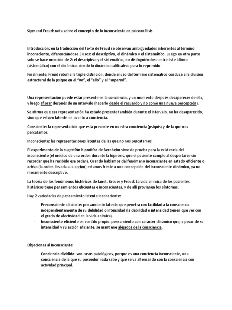Resumen Introducción A La Psicología - Freud Concepto de Lo Inconsciente | PDF | Mente ...