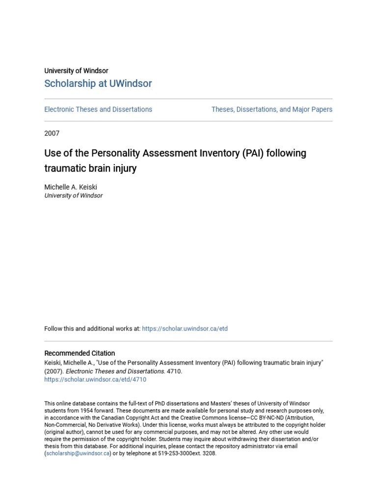 Keiski-Use of The Personality Assessment Inventory (PAI) Following Traum | Download Free PDF ...