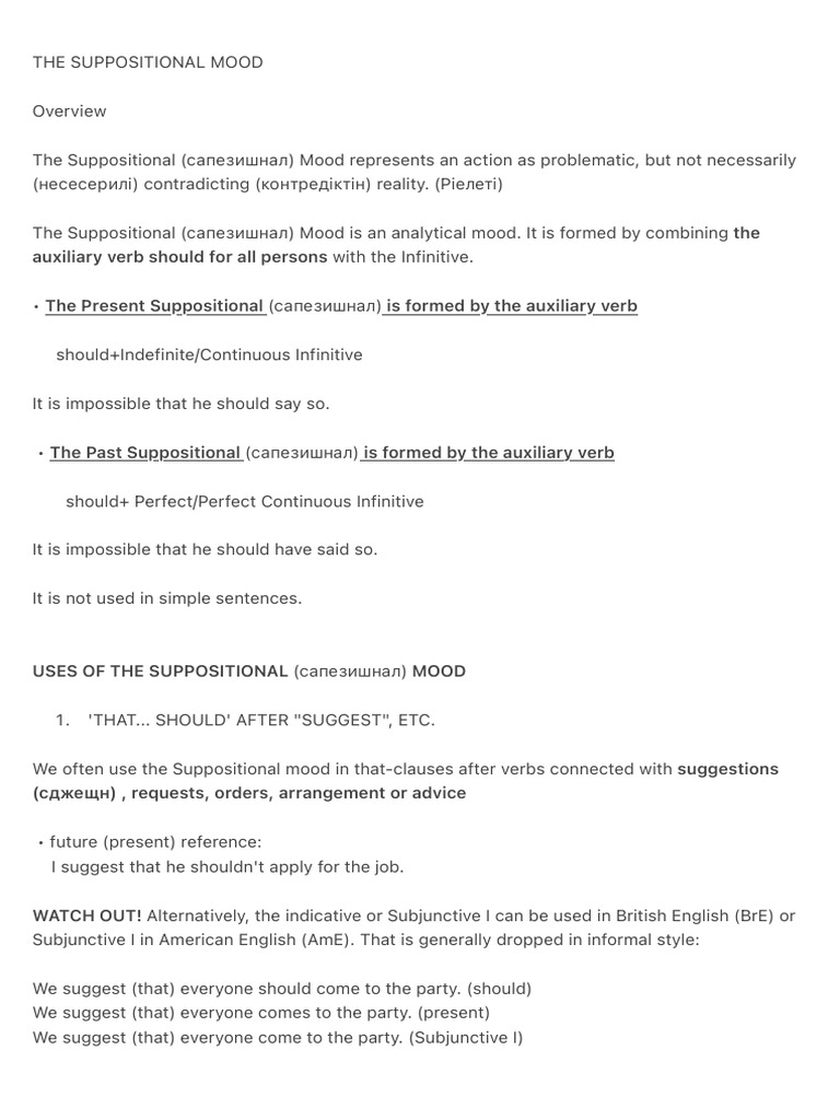 The Suppositional Mood | PDF | Verb | Perfect (Grammar)