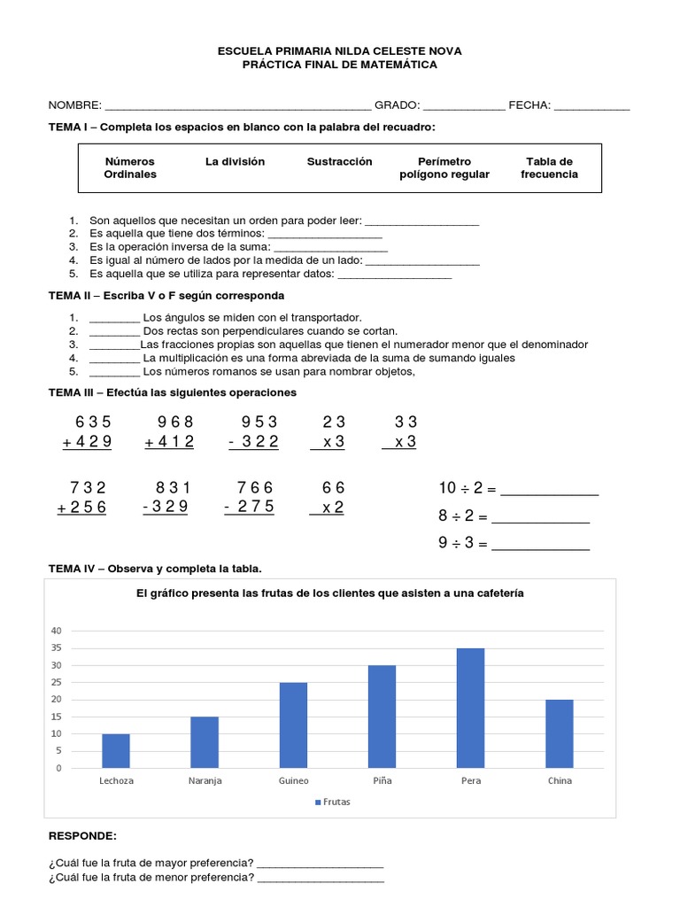 PRACTICA FINAL DE MATEMATICAS 4to Grado | PDF | Aritmética | Matemática Elemental