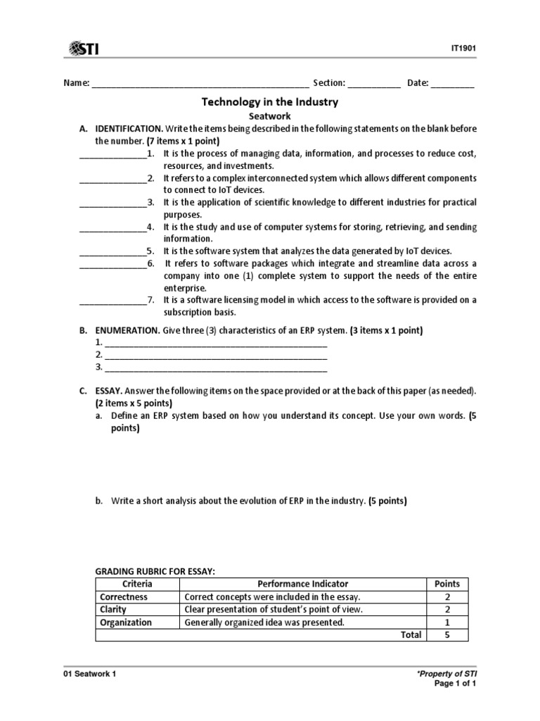 01 - Seatwork - 1. IT | PDF | Enterprise Resource Planning | System