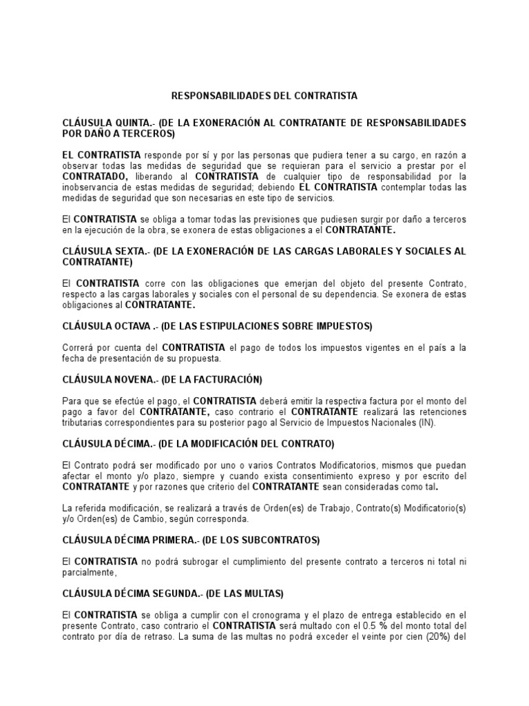 4 - Responsabilidades Del Contratista | PDF | Pagos | Justicia