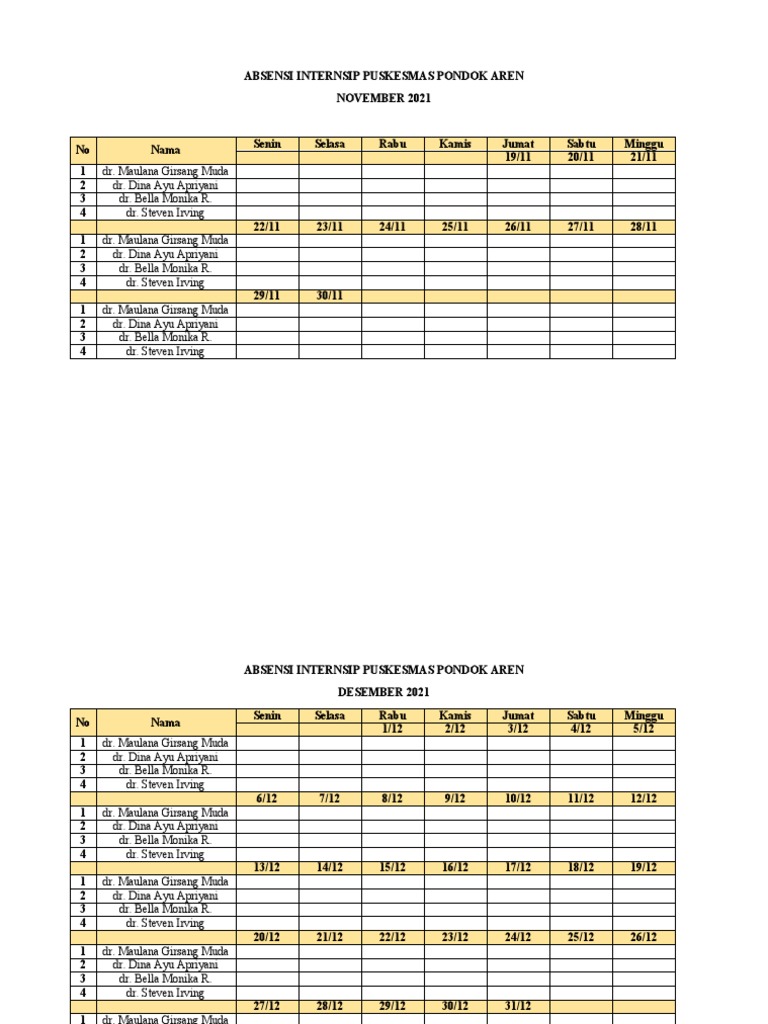 Absensi Internsip Puskesmas Pondok Aren | PDF