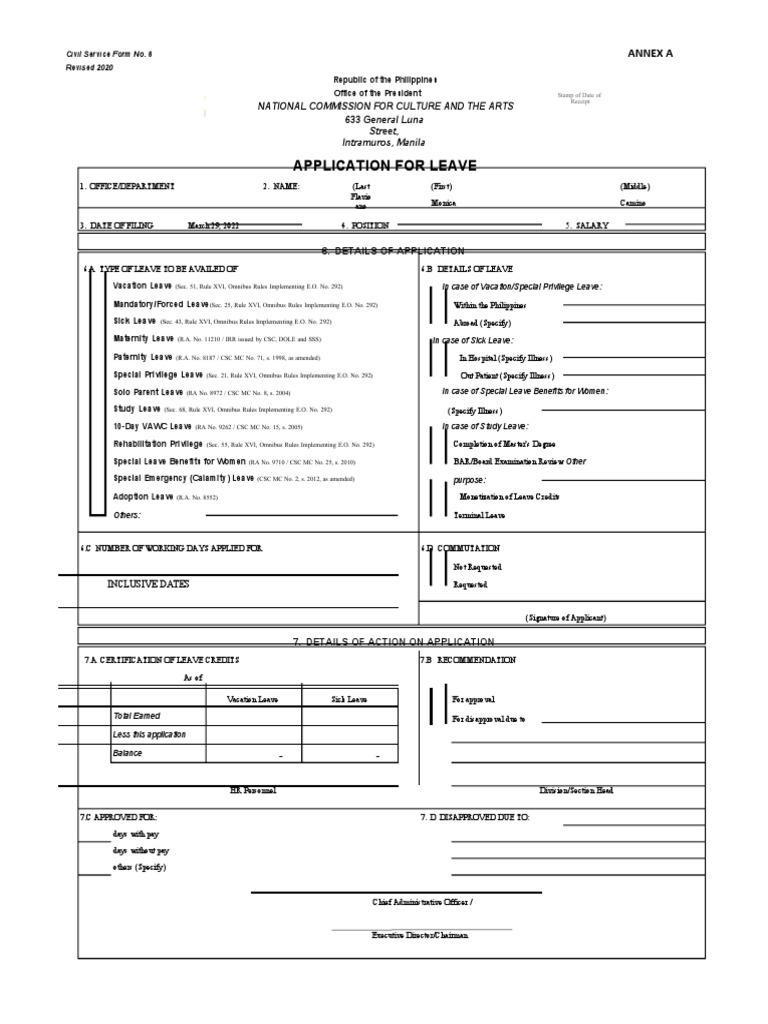 CSC Form No. 6 Leave Revised 2020 | PDF | Parental Leave | Sick Leave