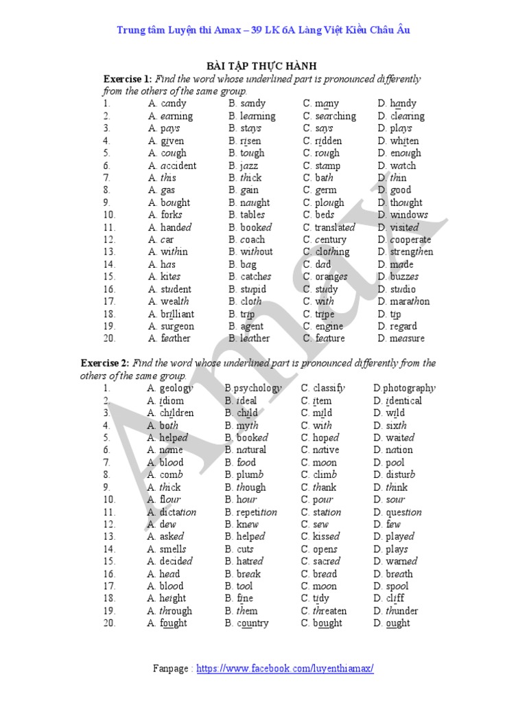 Bai 1 Phan 2 Phonetics BT TH C HÀNH HS | PDF