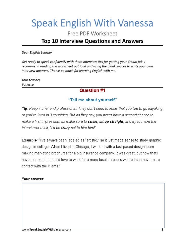 Top 10 Interview Questions and Answers - Speak Eng | PDF | Cognition | Communication