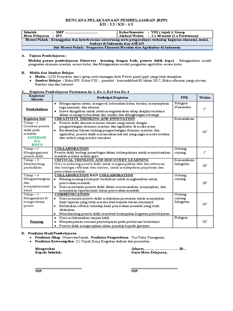RPP 3.3 Penguatan Ekonomi Maritim Dan Agrikultur Di Indonesia | PDF