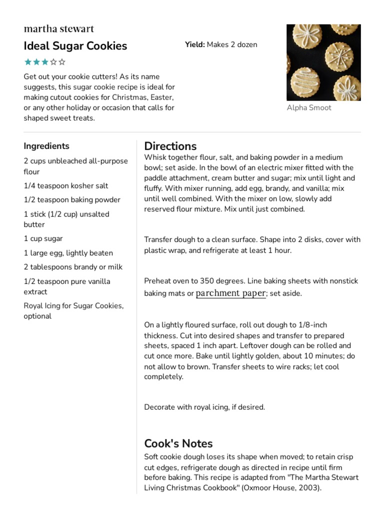 Ideal Sugar Cookies Recipe - Martha Stewart | PDF | Baking | Flour