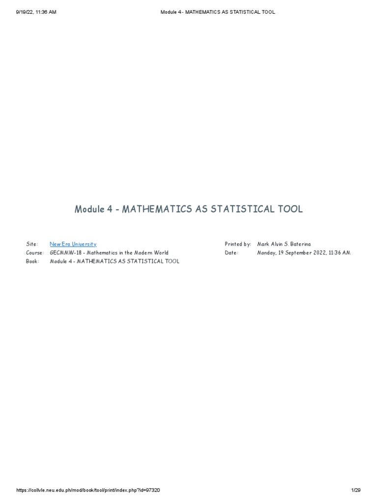 Module 4 - MATHEMATICS AS STATISTICAL TOOL | PDF | Statistics | Student ...