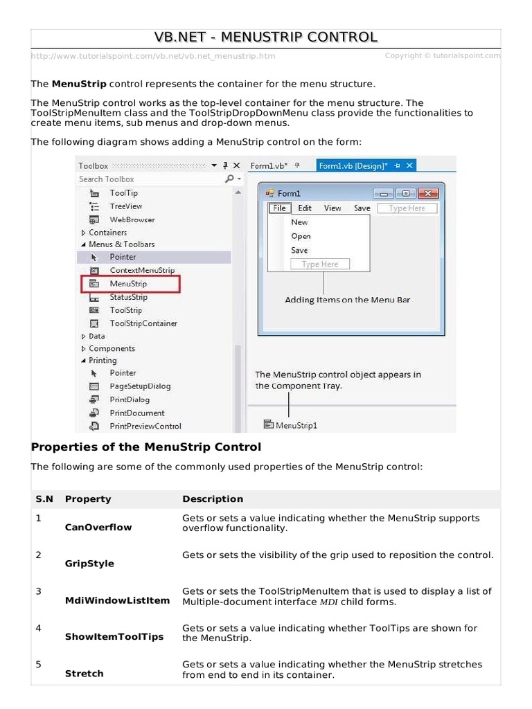 Menustrip | PDF | Menu (Computing) | Visual Basic .Net