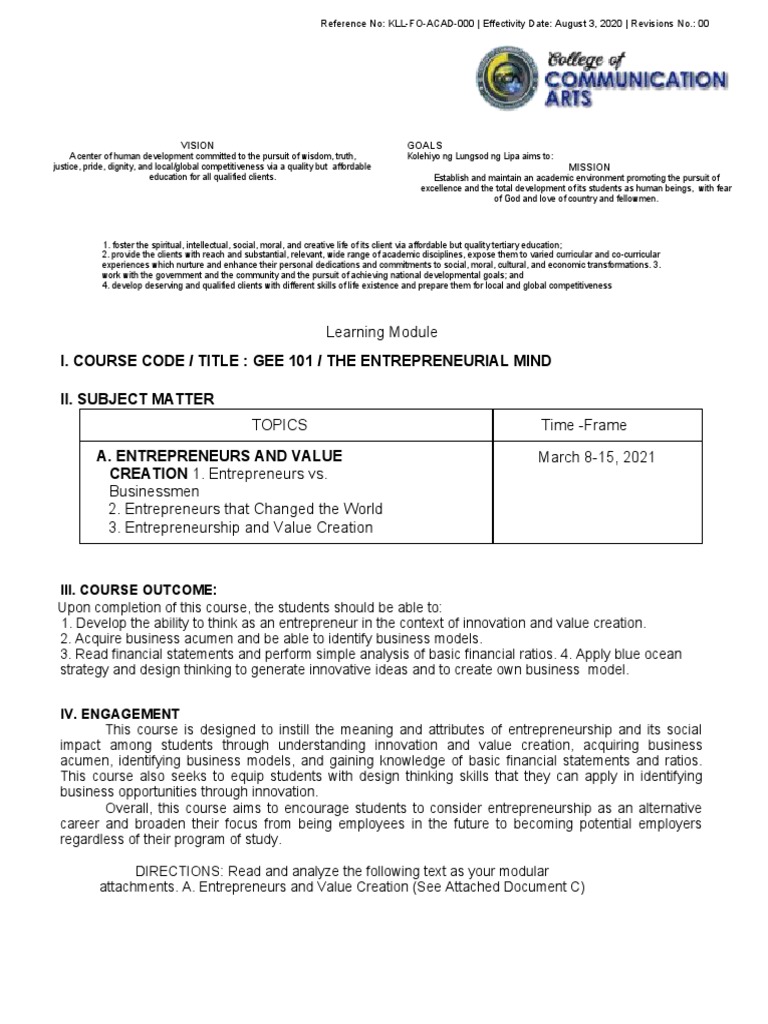 Gee 101 Module 2 | PDF | Entrepreneurship | Space X