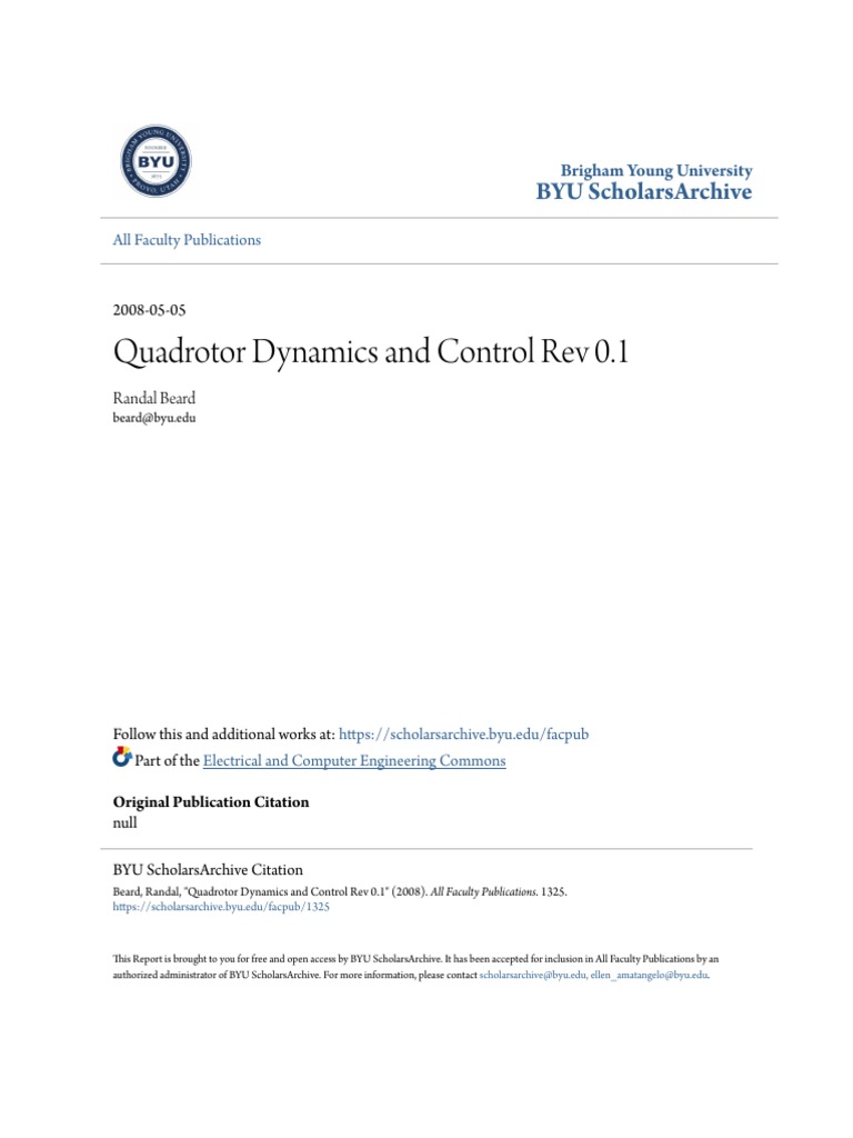 BEARD, R. Quadrotor Dynamics and Control. Brigham Young University, 2008 - Rev 0.1 | PDF ...