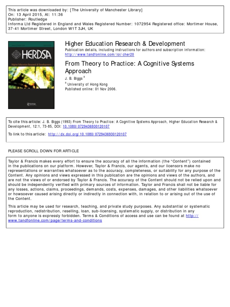 From Theory To Practice - A Cognitive Systems Biggs1993 | PDF | Constructivism (Philosophy Of ...