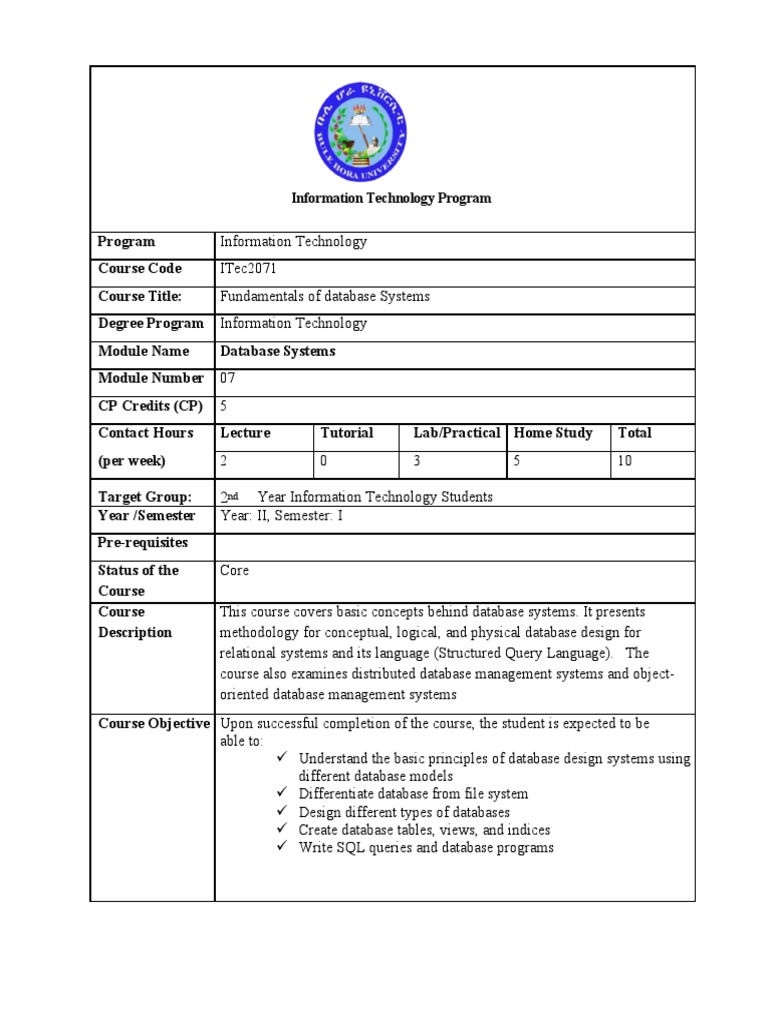 Course Outline Pdf Databases Relational Model