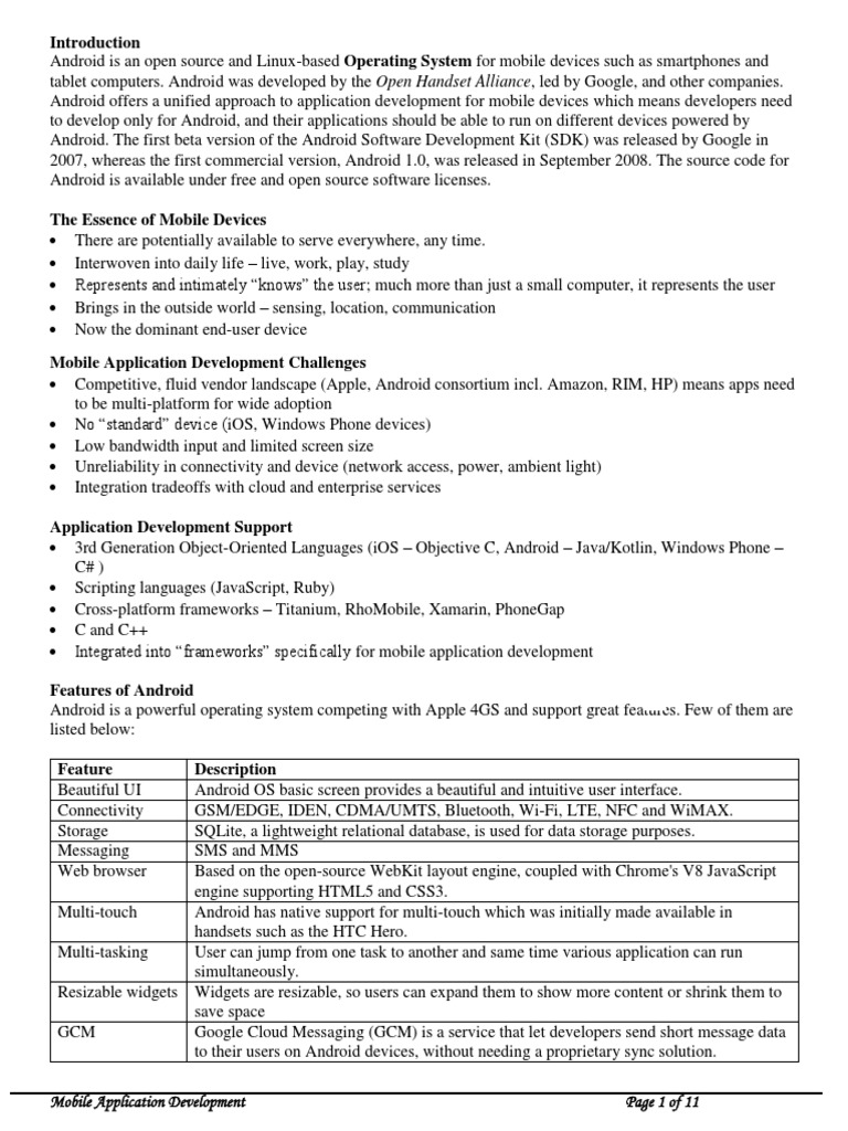1 Introduction To Mobile Programming Pdf Android Operating System Computer Science