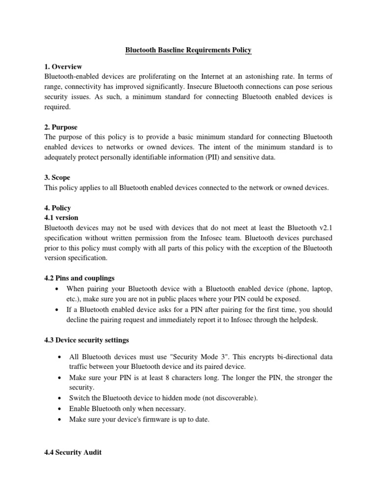 Bluetooth Security Policy Overview | PDF | Bluetooth | Information Security