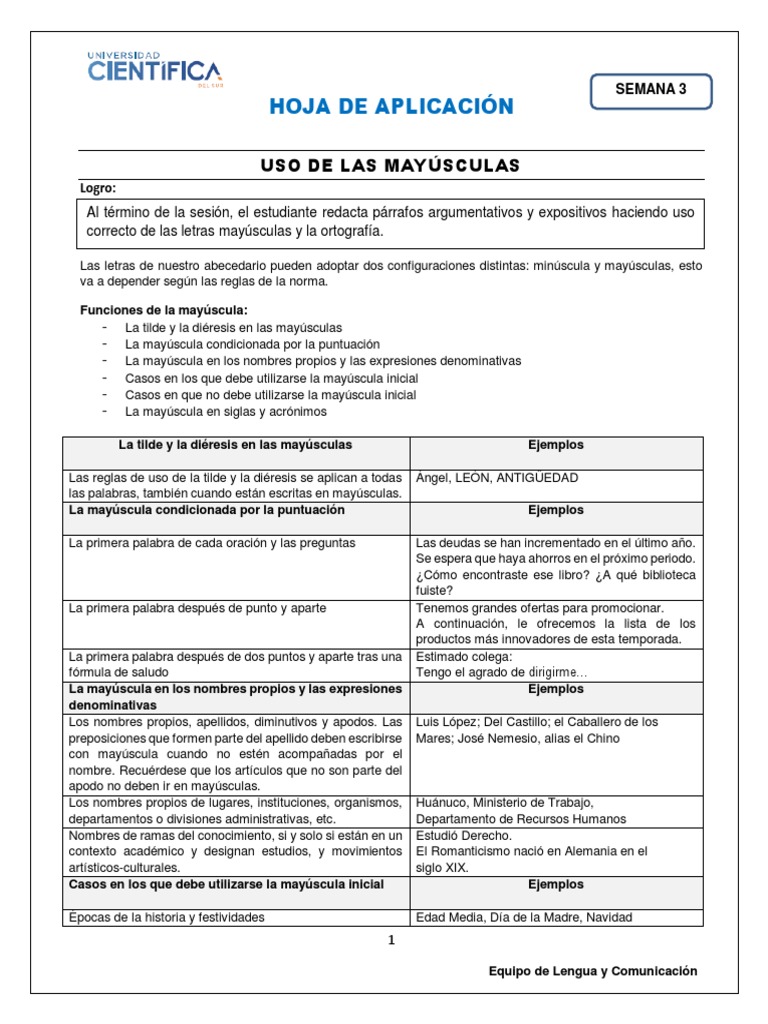 Hoja de Aplicación Sem 3 | PDF | Caso de carta | Puntuación