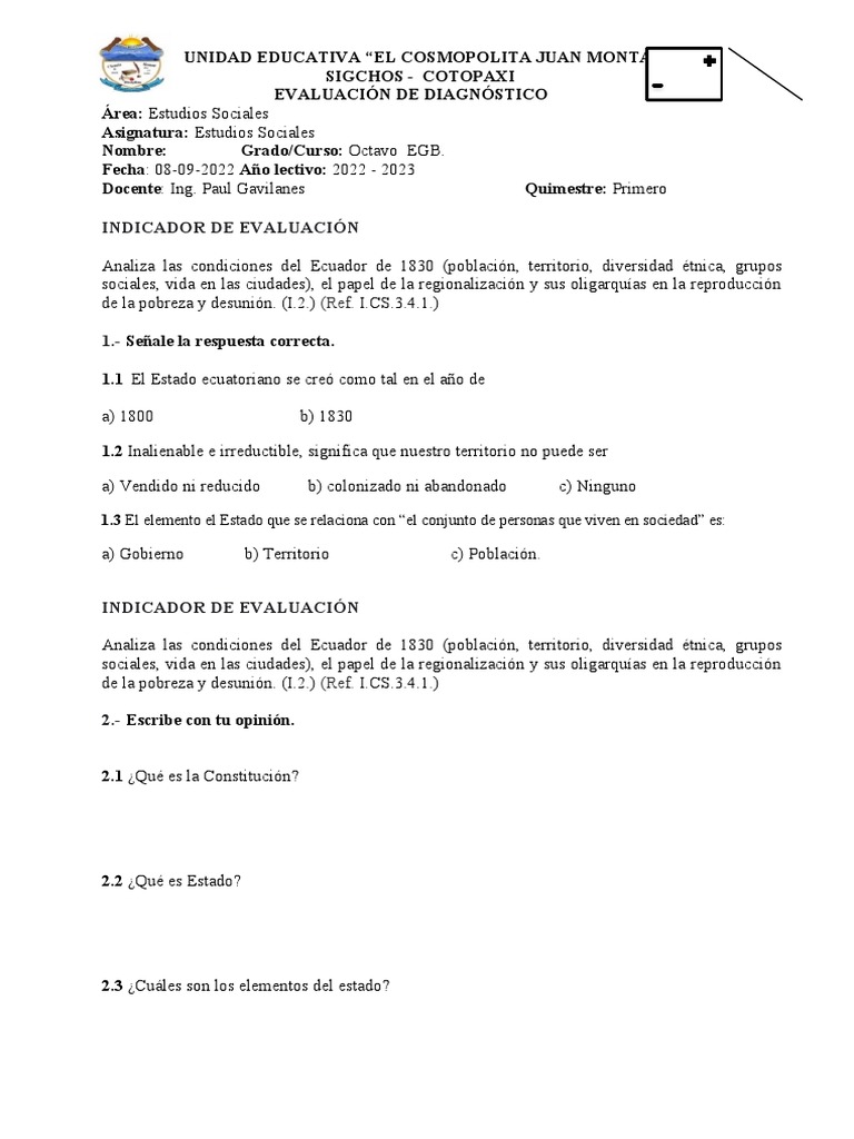 Evaluacion de Diagnostico Completa. Eess | PDF | Imperio Inca | Ecuador