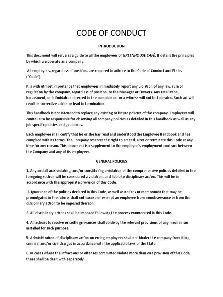 Code of Conduct | PDF | Nonverbal Communication | Employment