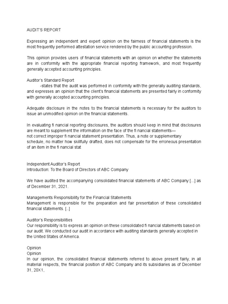 Audit Report and Opinion | Download Free PDF | Auditor's Report ...