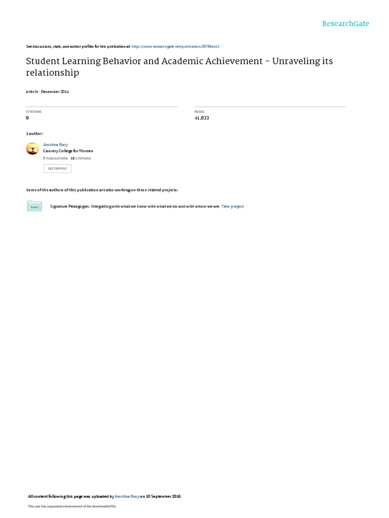 Student Learning Behavior | PDF | Learning | Schools