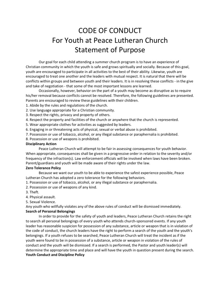 Code of Conduct | PDF | Youth | Lutheranism