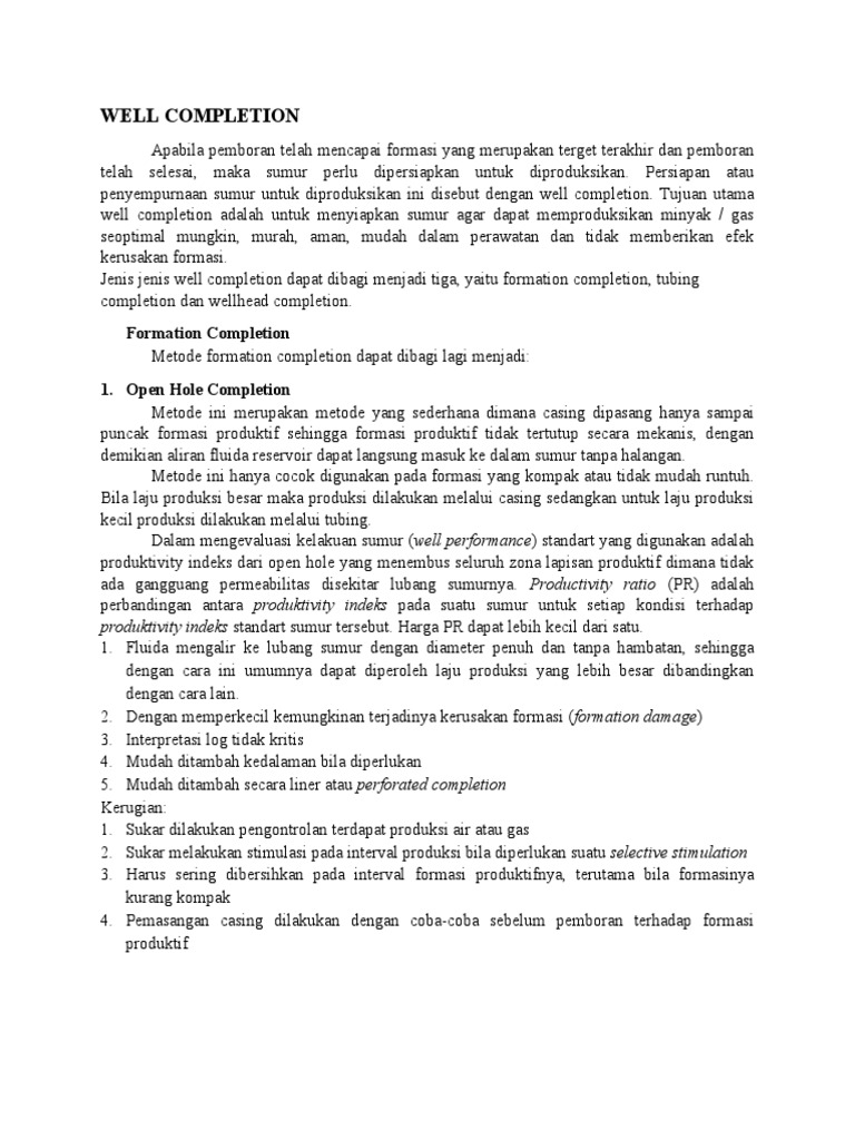Metode Well Completion untuk Produksi Optimal | PDF | Griya & Taman ...