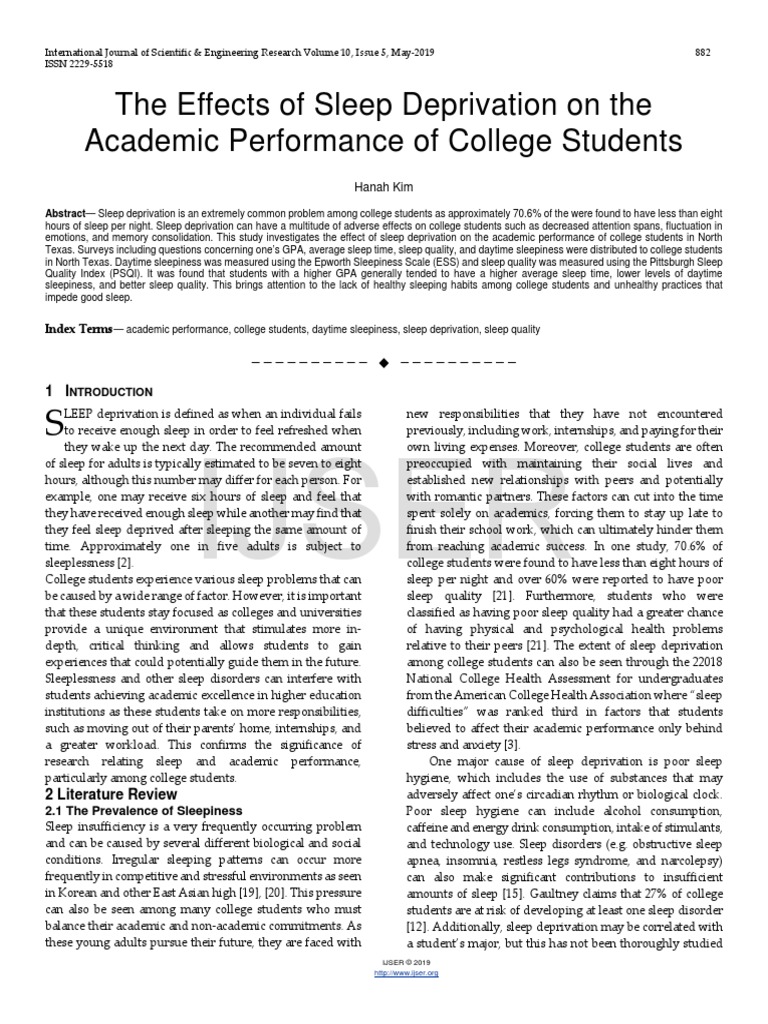 The Effects of Sleep Deprivation On The Academic Performance of College ...
