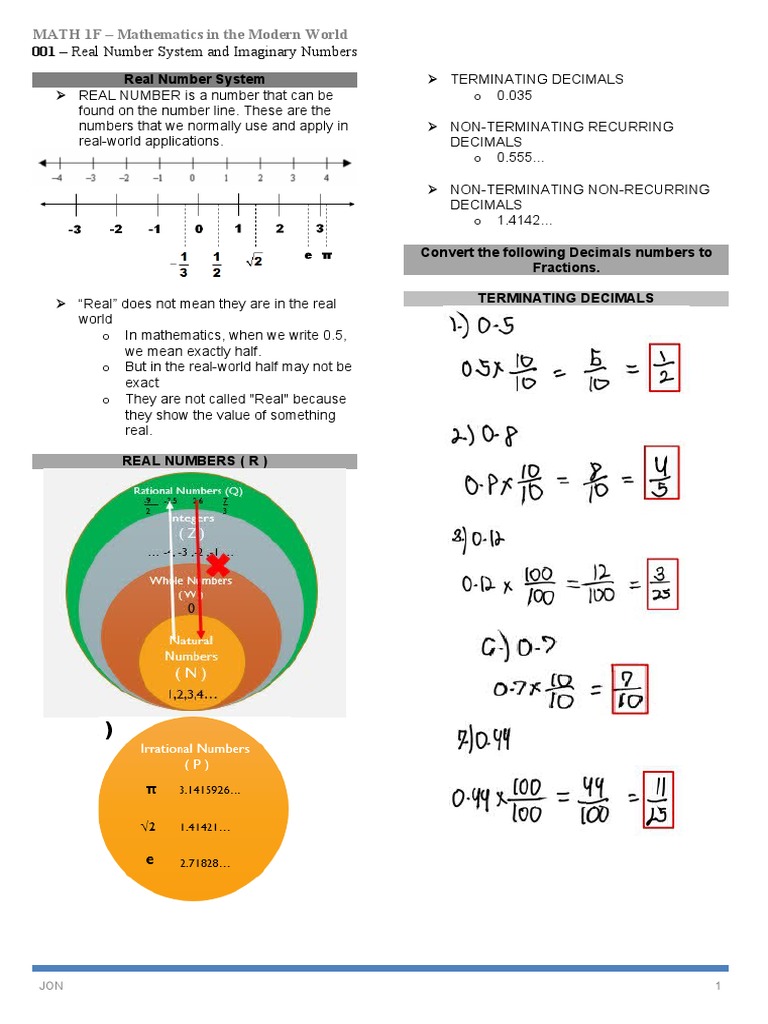 MATH 1F - 1 Real and Imaginary Numbers | PDF | Numbers | Complex Number