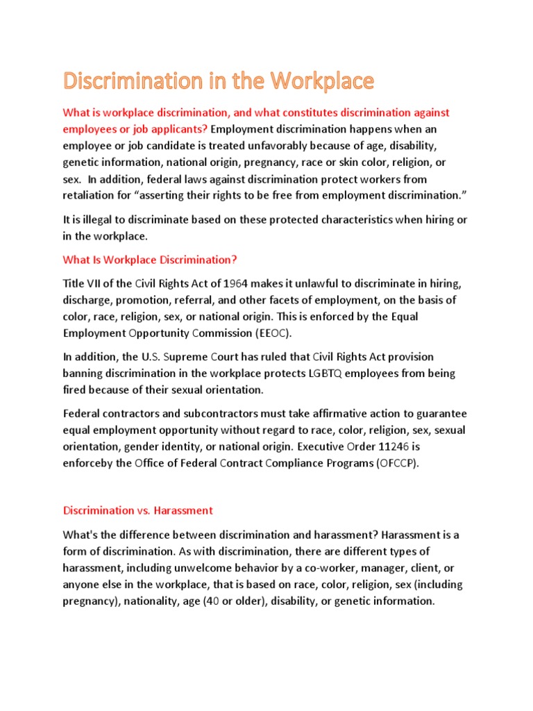 Types and Examples of Workplace Discrimination | PDF | Employment ...