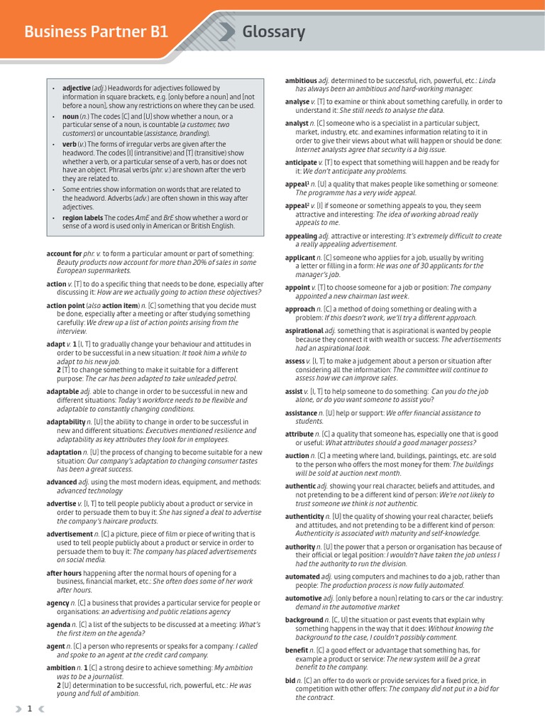 Bus Part B1 Glossary | Download Free PDF | Verb | Empathy