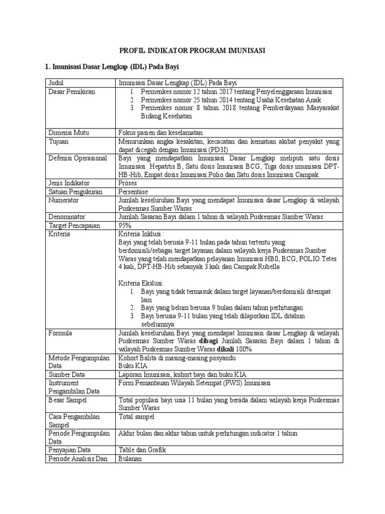 Profil Indikator Program Imunisasi | PDF