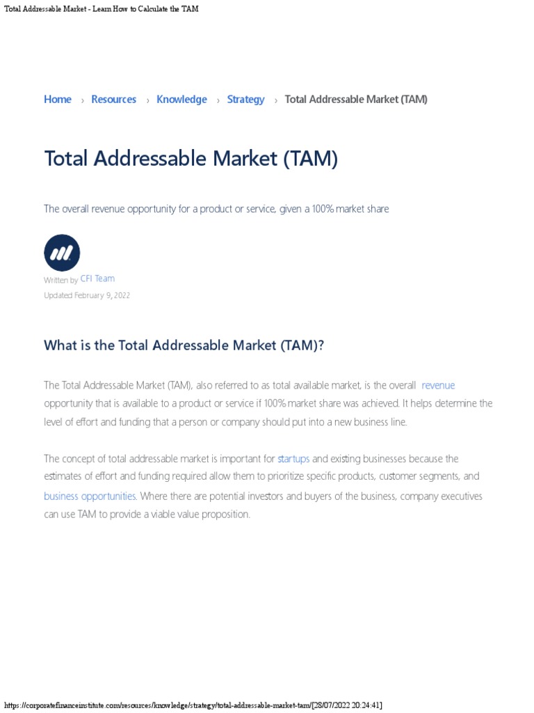 Total Addressable Market - Learn How To Calculate The TAM | Download ...