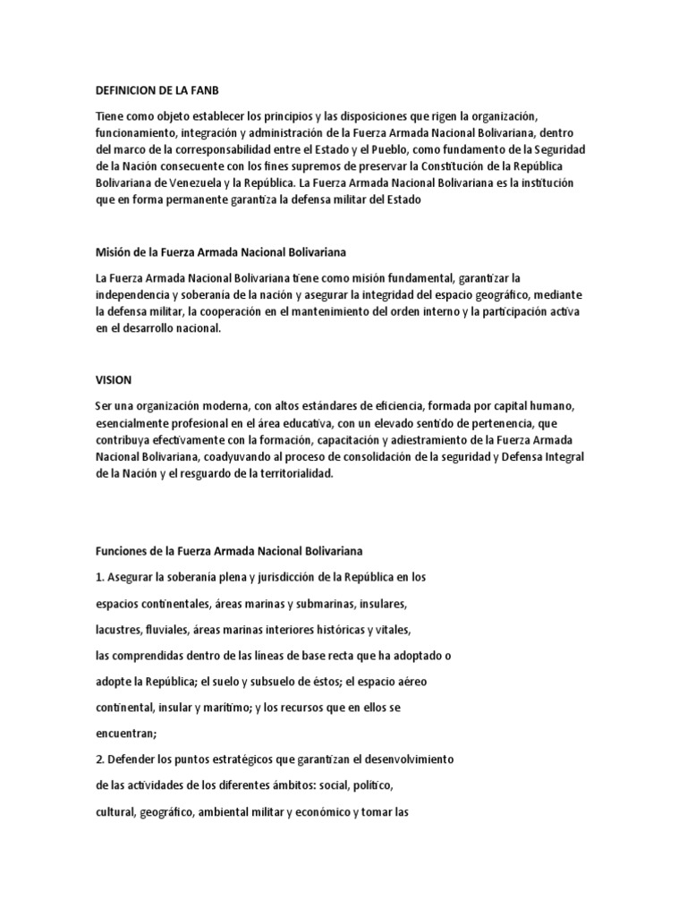 Definición y Misión de la FANB | PDF | Venezuela | Militar