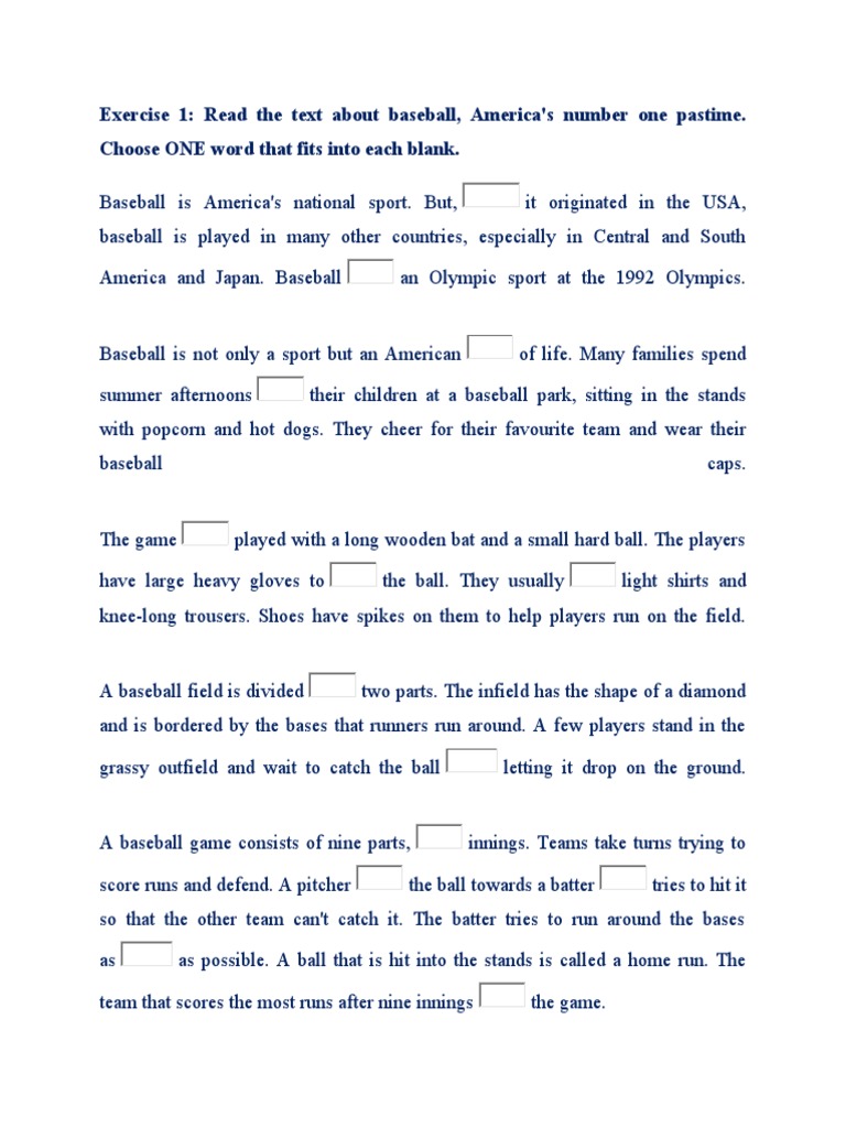 Open-Cloze Test - HKII | PDF | Baseball Field | Athletic Sports