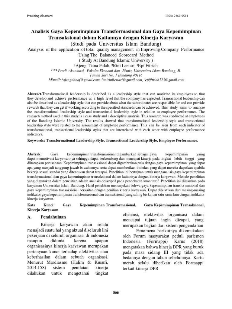 Analisis Kepemimpinan Transaksional dan Kinerja | PDF | Karier ...