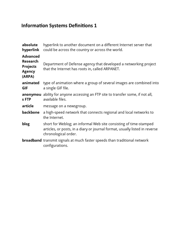 Information Systems Definitions 1 | PDF