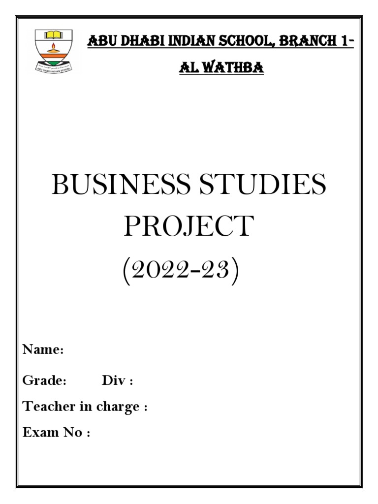 Project Cover Page Business Studies | PDF