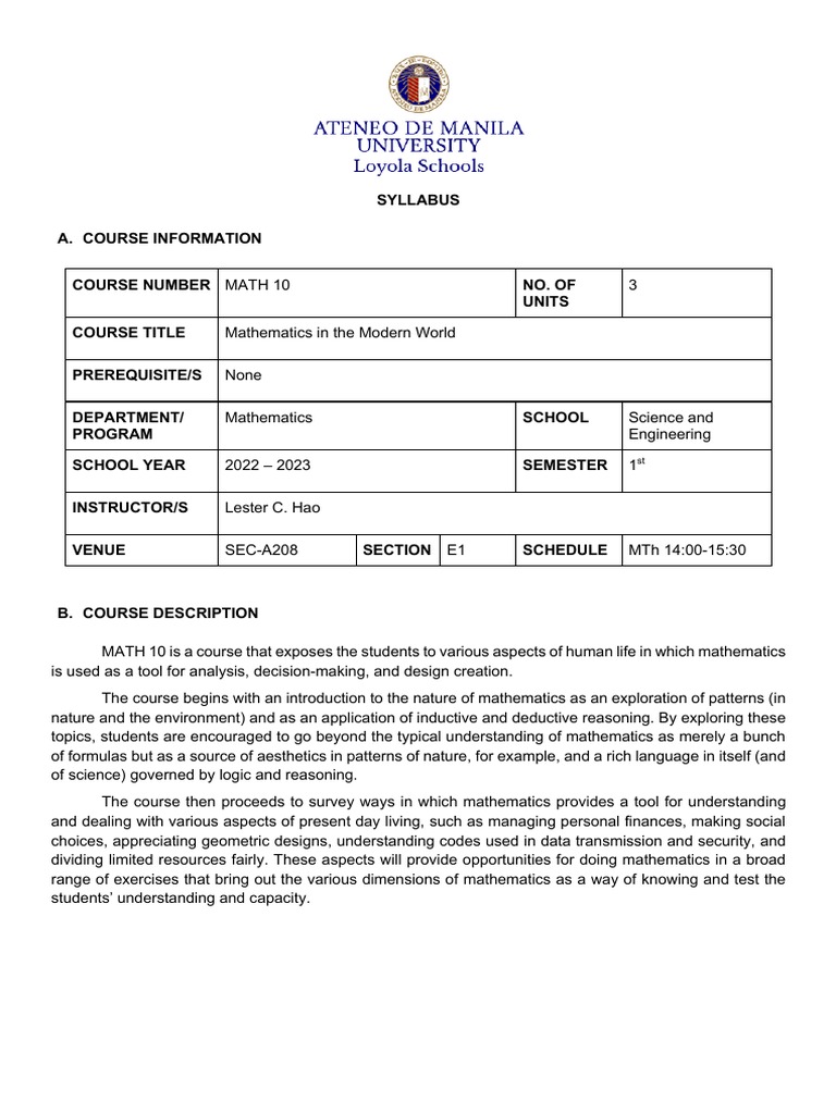CS Ma Math10 Tba - E1 2022 1 | PDF | Mathematics | Statistics